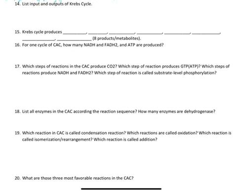 Solved List Input And Outputs Of Krebs Cycle Krebs Chegg Com