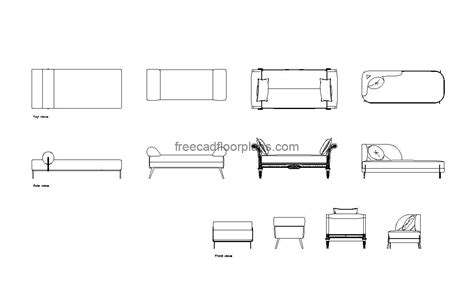 Recamier Sofa Free Cad Drawings