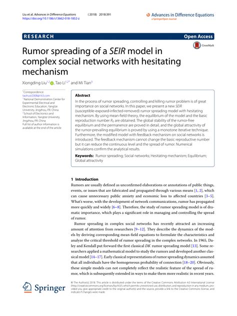 Pdf Rumor Spreading Of A Seir Model In Complex Social Networks With