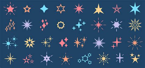 잔혹한 별과 꽃 모양 평평한 미니멀리스트 별 다채로운 다른 아이콘 현대 추상적 형태 트렌디한 기하학적 그래픽 요소 벡터 세트 장식적인 바우하우스 스타일 모양