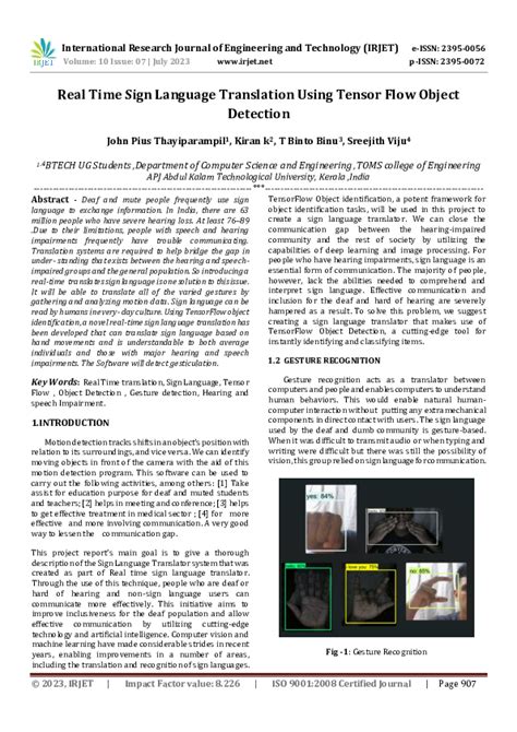 Pdf Real Time Sign Language Translation Using Tensor Flow Object