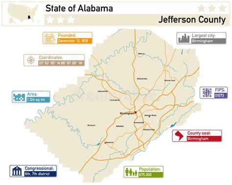 Infographic And Map Of Jefferson County In Alabama Usa Stock Vector