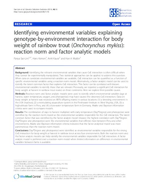 Pdf Identifying Environmental Variables Explaining Genotype By Environment Interaction For
