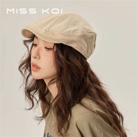 Misskoi【現貨】美式復古休閒鴨舌報童帽子女街頭辣妹顯臉小貝雷帽米色偵探前進帽 蝦皮購物
