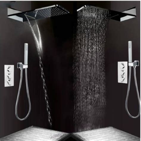Rozin Chrome Bath Rainfall Shower Faucet Set Thermostatic Mixer Valve