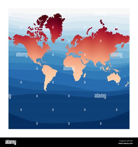 World Map Vector Spherical Mercator Projection World In Red Orange Gradient On Deep Blue Ocean