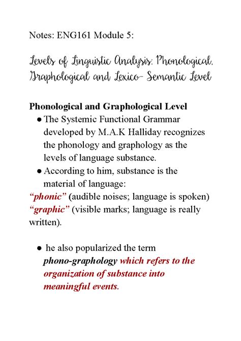 Levels Of Linguistic Analysis Stylistics And Discourse Analysis Notes ENG Module