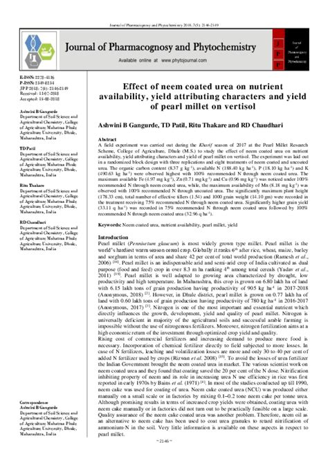 Pdf Effect Of Neem Coated Urea On Nutrient Availability Yield