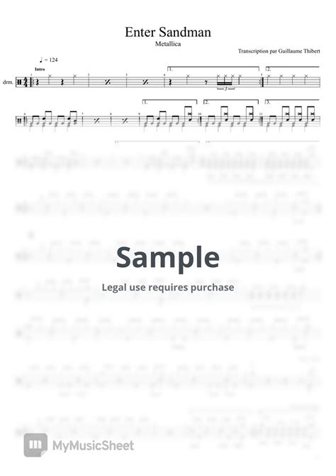 Metallica Enter Sandman Sheet Music By Prof De Batterie