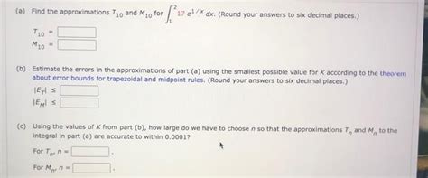 solved a find the approximations t10 and m10 for