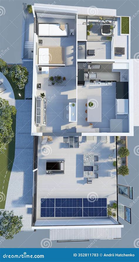 Architectural Layout Of A Smart Eco Home With Solar Power Integration