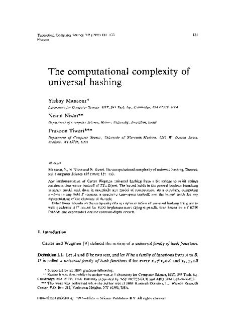 pdf the computational complexity of universal hashing