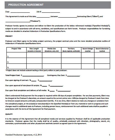 Production Agreement Template