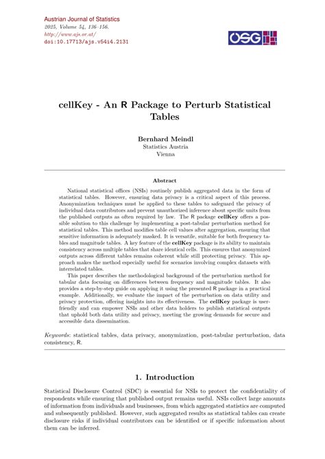 Pdf Cellkey An R Package To Perturb Statistical Tables