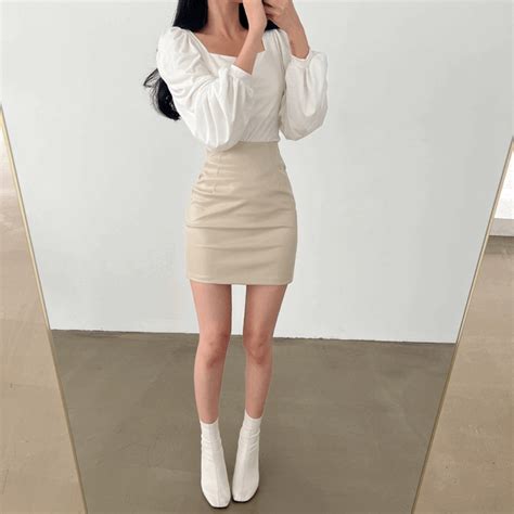 당일발송 Sml 기모 레더 지퍼 스판 미니 스커트 3color