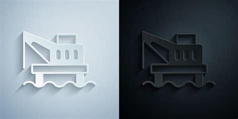 종이 컷 회색 배경에 격리 된 바다 아이콘의 기름 플랫폼 바다에서 드릴링 장비 석유 플랫폼 가스 연료 해양 산업 종이 아트 스타일 벡터 0명에 대한 스톡 벡터 아트 및 기타