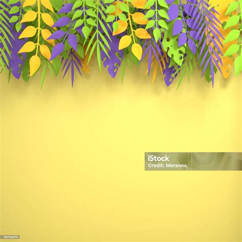 열대 종이 손바닥 몬스터 잎 프레임 여름 열대 잎입니다 종이 접기 이국적인 하와이 정글 여름 배경입니다 종이 컷 스타일입니다 3d 렌더링 0명에 대한 스톡 사진 및 기타