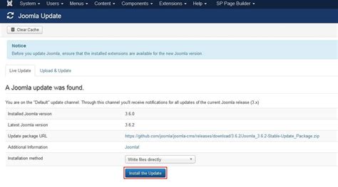 joomisp joomla update 3 6 2 available