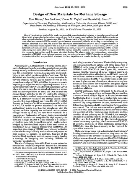 Pdf Design Of New Materials For Methane Storage