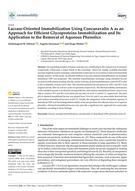 Pdf Laccase Oriented Immobilization Using Concanavalin A As An Approach For Efficient