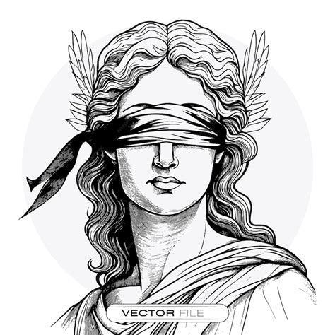 눈을 감은 레이디 저스티스 터 일러스트레이션 프리미엄 벡터