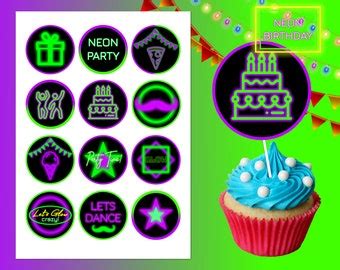 Neon Birthday Cake Toppers Set 56 Pcs Glow Cake Topper Set Uv