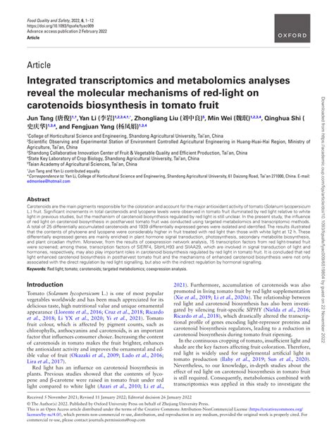 Pdf Integrated Transcriptomics And Metabolomics Analyses Reveal The