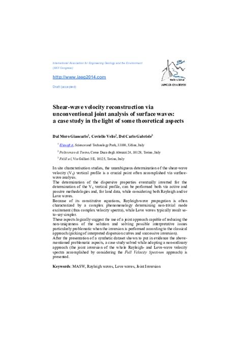 Pdf Shear Wave Velocity Reconstruction Via Unconventional Joint Analysis Of Surface Waves A
