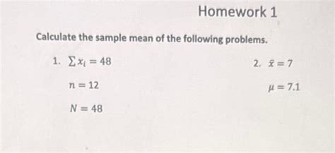 Solved Calculate The Sample Mean Of The Following Problems Chegg Com