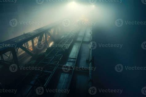 The Foggy Bridge With A Street Light On The Side The Night Bridge