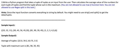 Video Solution Each Tuple Of Tuples And Find The Tuple Whose Sum Is