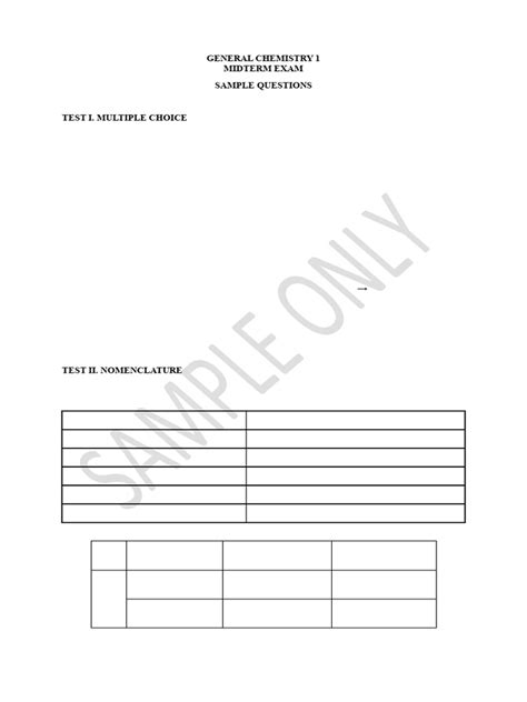 Sample Midterm Exam Questions Pdf Chemistry Chemical Substances