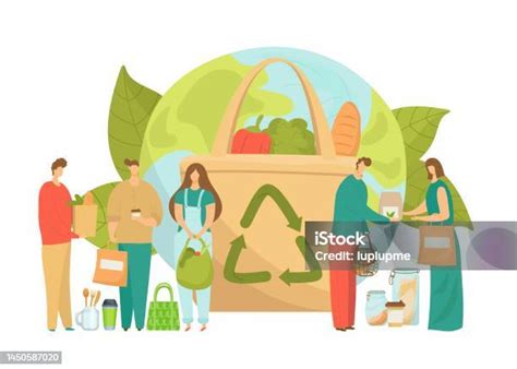 에코 백 환경 생태를 위한 플라스틱 폐기물 제로 벡터 삽화를 재활용합니다 플랫 유기농 재사용 생태 친화적 인 재사용 가방 0에 대한 스톡 벡터 아트 및 기타 이미지 Istock