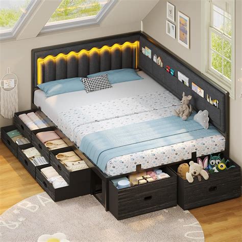 Adorneve Full Corner Bed Frame With 8 Drawers 6 Storage
