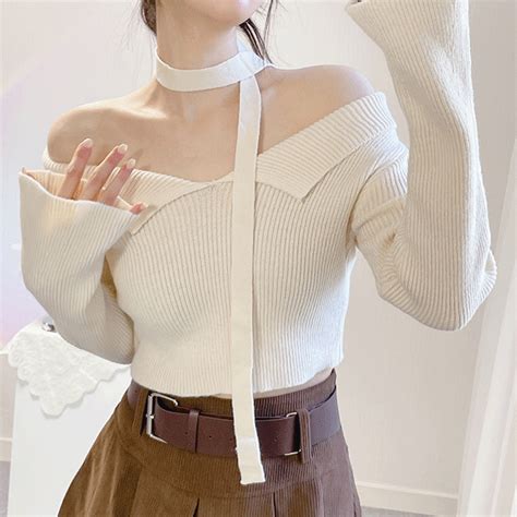 개강룩완성 ღ 머플러니트세트 여리쌉가능 초커 머플러 오프 크롭 니트 오프숄더 스카프 유니크 러블리 데일리룩 넥카라 에이블리