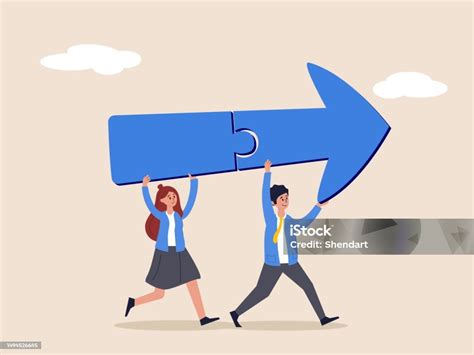 팀웍 개념입니다 함께 문제를 해결하는 직소 퍼즐 은유 비즈니스 방향 또는 승리와 성공을 위한 협업 화살표 퍼즐을 연결하는 비즈니스 사람들 동료를 연결합니다 건강한 생활방식에