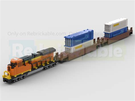 Lego Moc 4 Wide Bnsf Container Freight Train Pack Diesel Locomotive And Two Container Wagons By