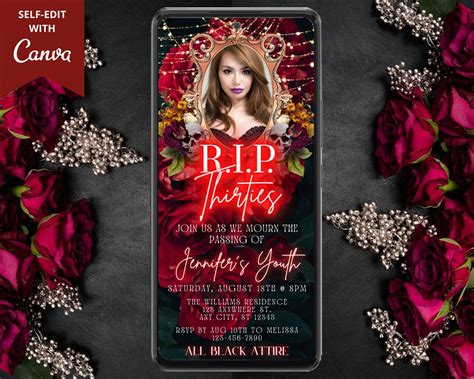Digital Rip 30s 40th Birthday Party Gothic Photo Template Invitation