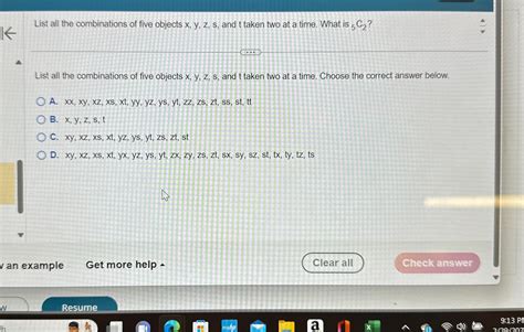 Solved List All The Combinations Of Five Objects Xyzs
