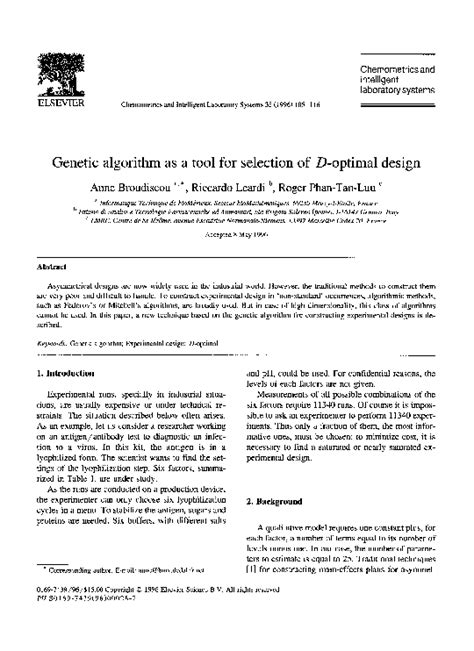 Genetic Algorithm As A Tool For Selection Of D Optimal Design
