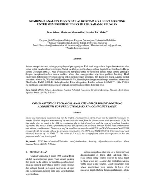 Pdf Kombinasi Analisis Teknis Dan Algoritma Gradient Boosting Untuk Memprediksi Indeks Harga