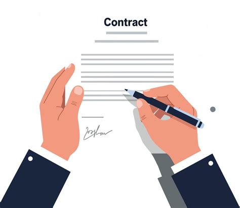 Manos Firma Un Contrato Con Un Azul Bolígrafo En Un Plano Ilustración