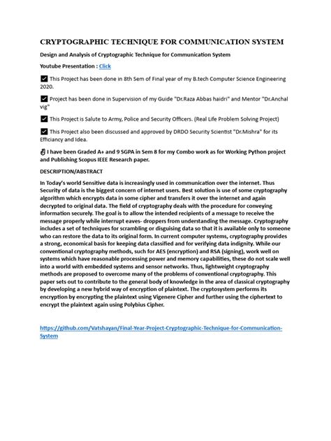 Cryptographic Technique For Communication System Pdf