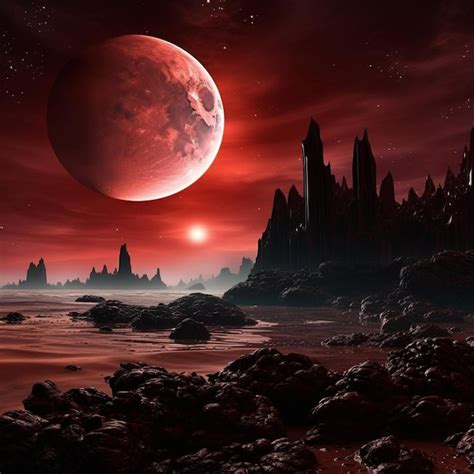 Premium Photo Ruby Eclipse A Captivating Scene Red Moon Wallpaper Image