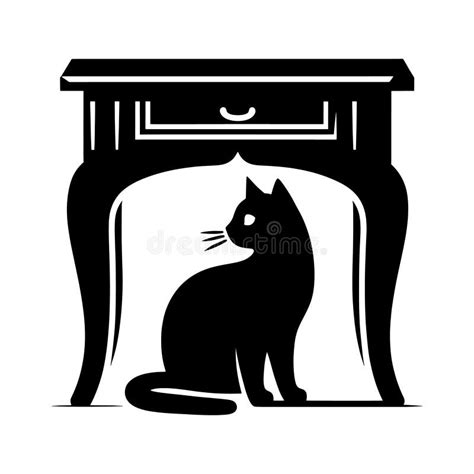 Cute Black Feline Vector Illustration Of A Cat Under The Table Stock