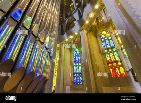 Organ Pipes And Stained Glass Windows Of The Sagrada Familia Designed