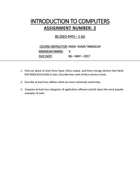 Introduction To Computers Assignment Number 2 Pdf