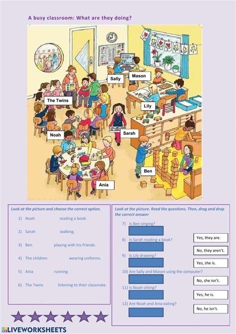 A Busy Classroom Present Continuous Ficha Classroom English Lessons Interactive