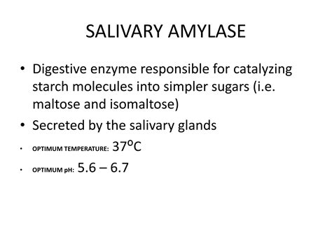 Enzymatic Activity Of Salivary Amylasepptx