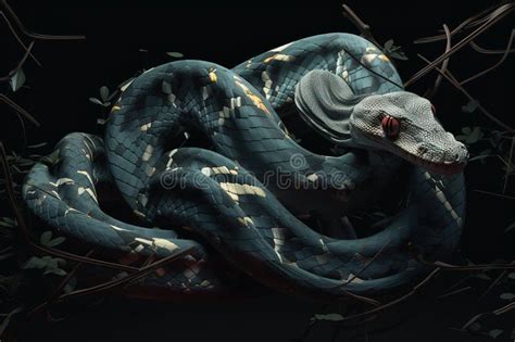 A Fierce And Predatory Python Coiled Around A Branch Generative Ai Stock Illustration